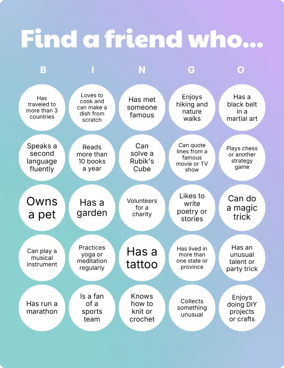 Find a friend who... - Bingo Card Creator