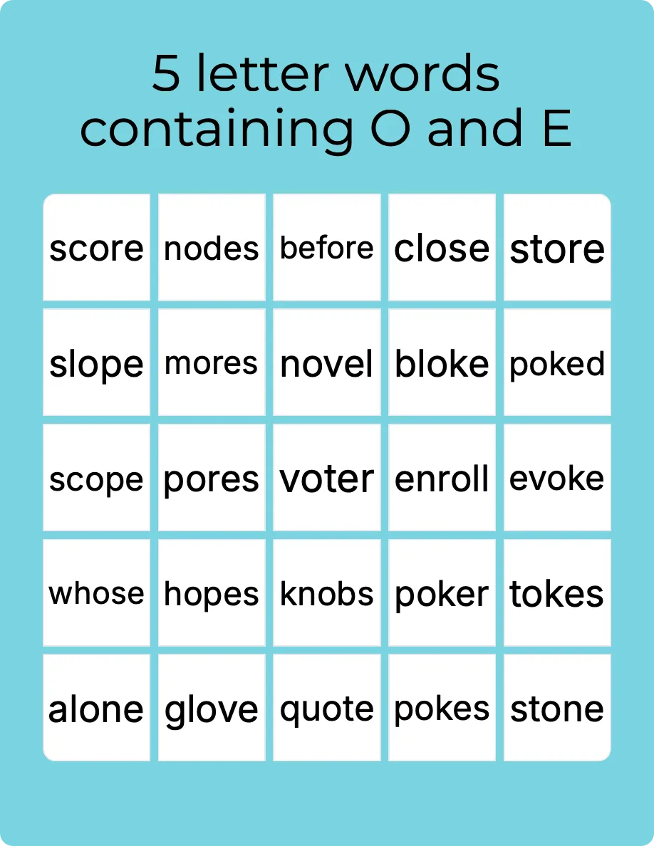 5 Letter Words Containing O And E Bingo Card Creator 5 Letter Words Containing O And E Bingo Card Creator