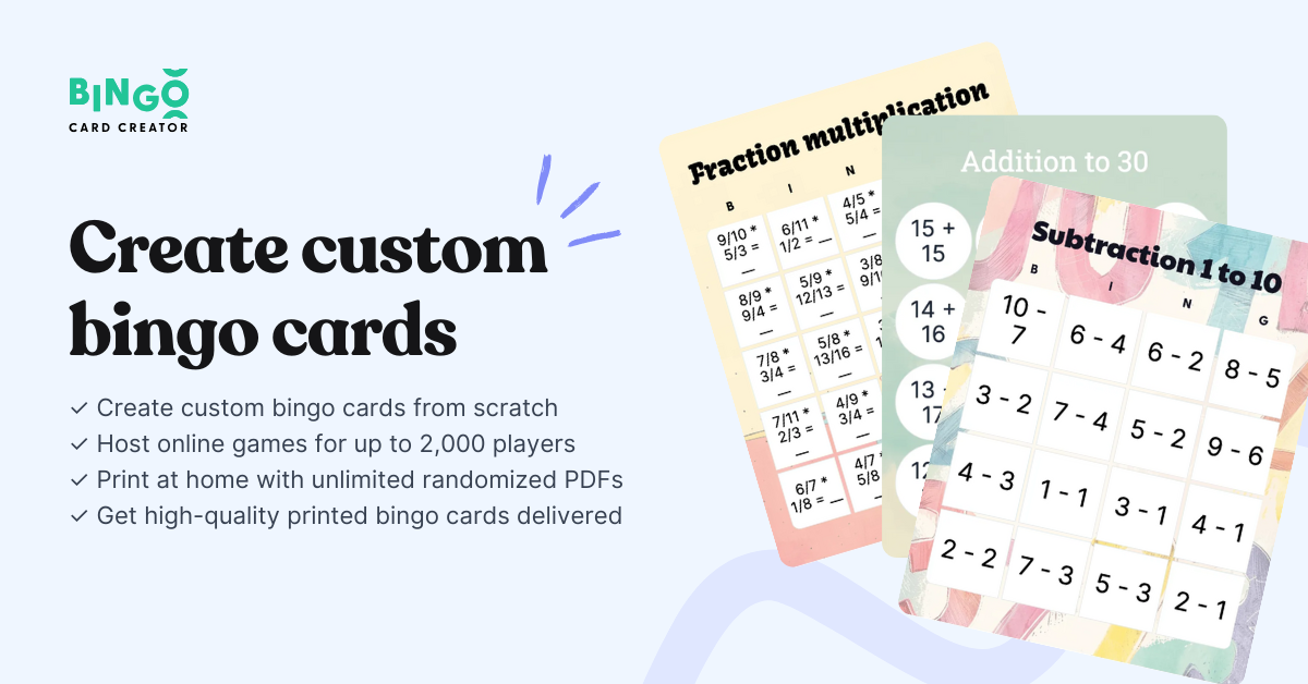 Math Bingo: Printable & Customizable - Bingo Card Creator