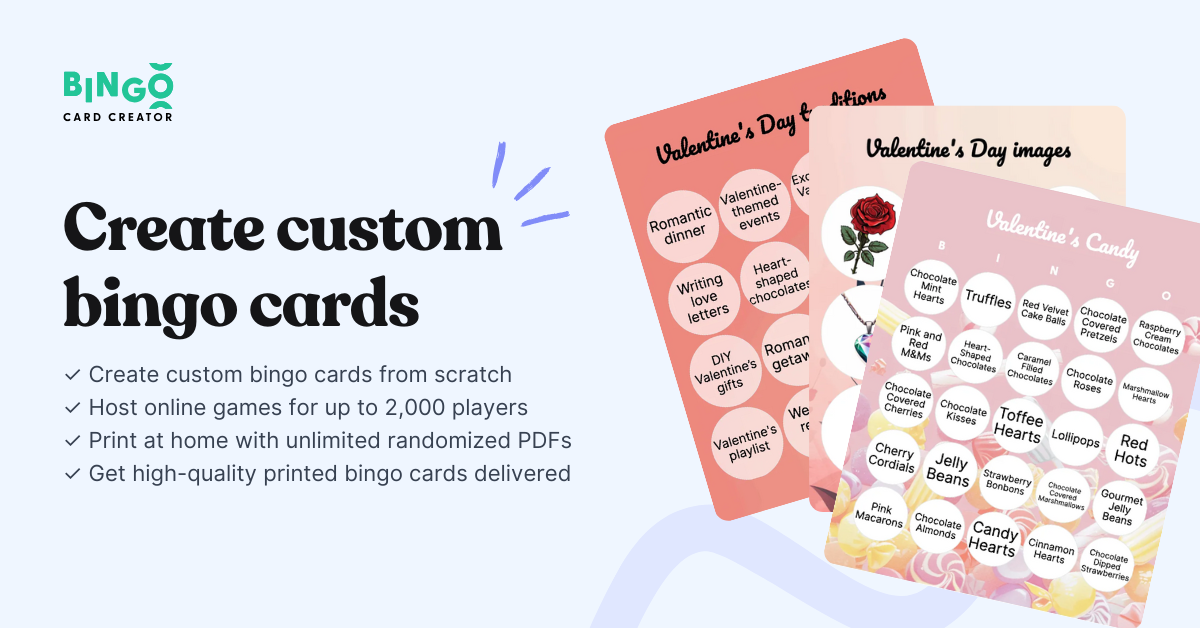 Valentine's Bingo: Printable & Customizable - Bingo Card Creator