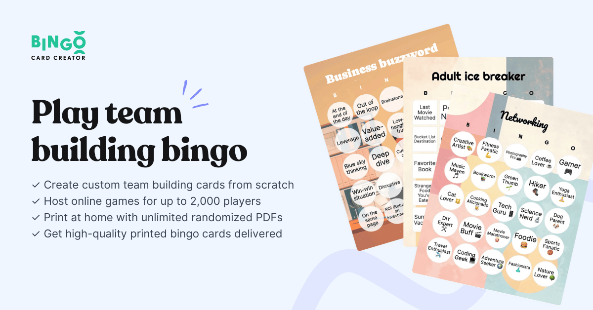 Team Building Bingo: Printable & Customizable - Bingo Card Creator